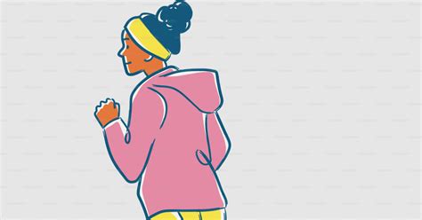 분홍색 재킷과 노란색 바지를 입고 달리는 여성 벡터 Unsplash의 적합성 이미지