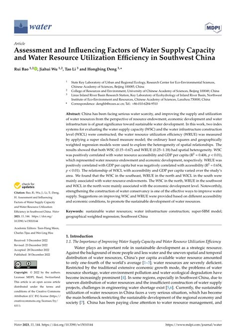 Pdf Assessment And Influencing Factors Of Water Supply Capacity And Water Resource Utilization