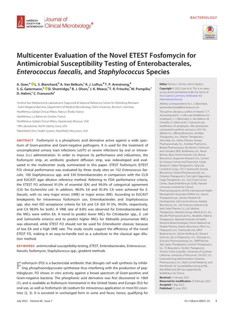 Pdf Multicenter Evaluation Of The Novel Etest Fosfomycin For