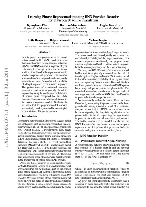 Pdf Learning Phrase Representations Using Rnn Encoder Decoder For Statistical Machine Translation