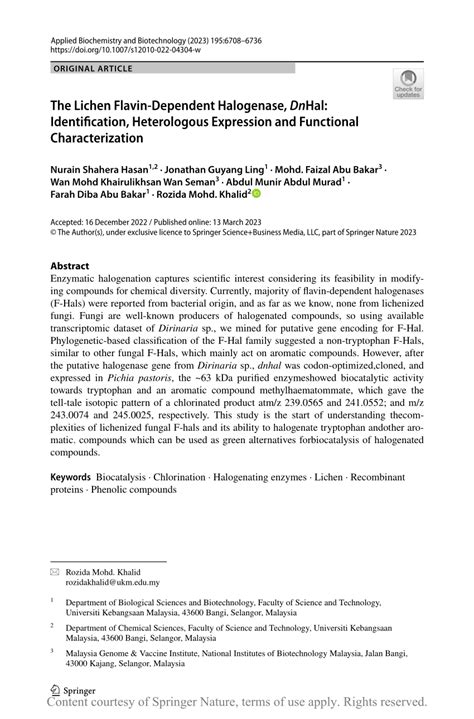 The Lichen Flavin Dependent Halogenase Dnhal Identification