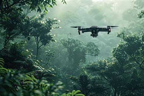 Drone Flying Over Dense Forest Canopy Premium Ai Generated Image