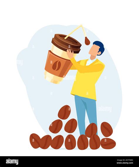 Vector Of A Man Drinking Coffee From A Big Cup With A Straw Stock Vector Image And Art Alamy