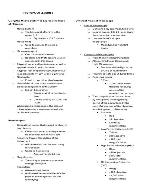 micropara lesson 2 reviewer pdf microscope angular resolution