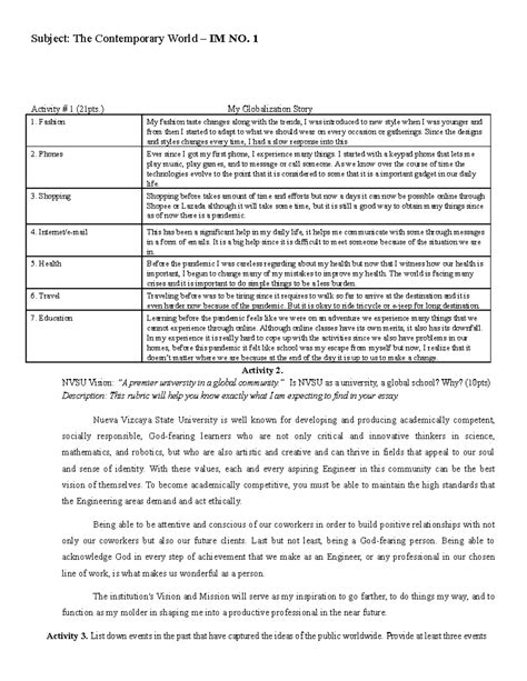 Tcw Module 1 Answers Subject The Contemporary World Im No 1