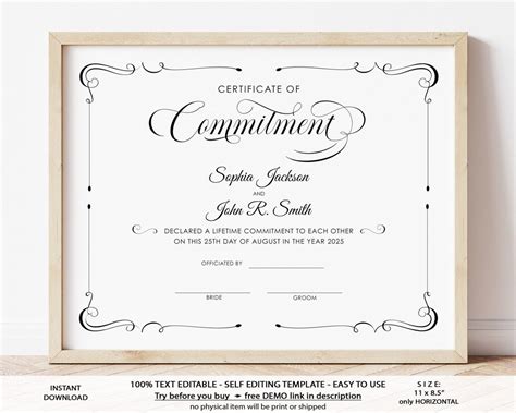 Editable Commitment Certificate Template Elegant Minimalist Wedding T Certificate Custom