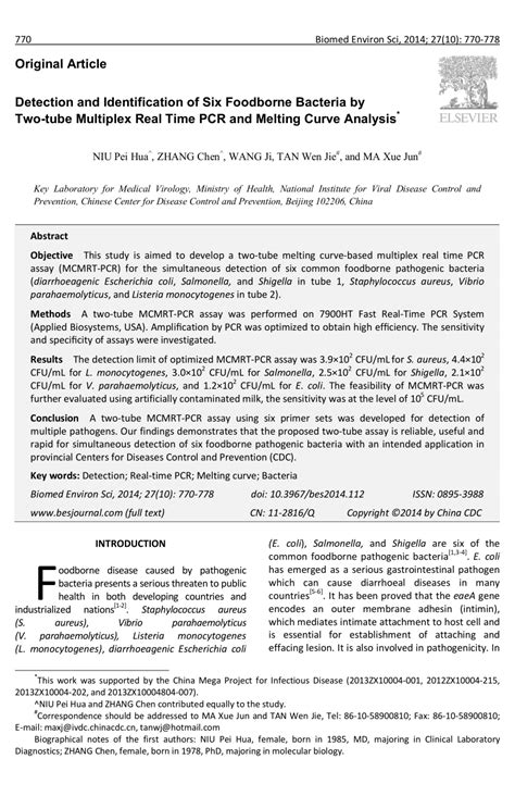 Pdf Detection And Identification Of Six Foodborne Bacteria By Two