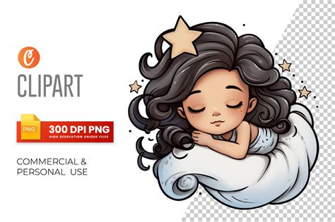 Sweet Dreams Cute Girl Sleeping Clipart Illustration Par Graftify