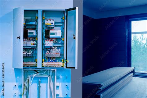 Electrical Equipment Switchboard Indoors Distribution Board With Machines And Wires