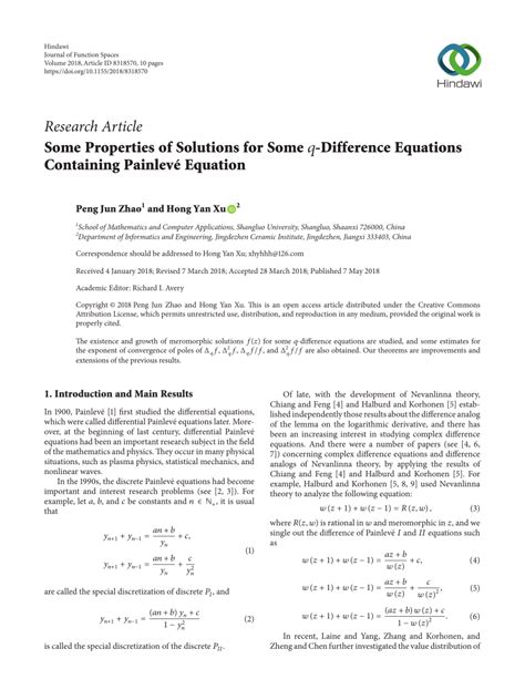 Pdf Some Properties Of Solutions For Some Q Difference Equations