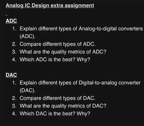 Analog Ic Design Extra Assignment Adc 1 Explain Different Types Of Analog To Digital Converters