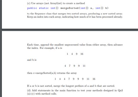 Solved To The Sequence Class That Merges Two Sorted Arrays Chegg