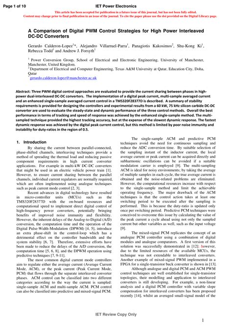 PDF A Comparison Of Digital PWM Control Strategies For High Power Interleaved DC DC Converters