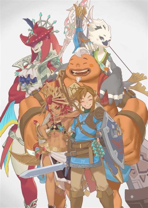 Link Sidon Riju Tulin And Yunobo The Legend Of Zelda And More Drawn By Ivy Sena
