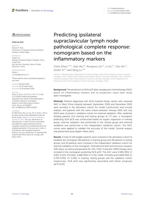 Pdf Predicting Ipsilateral Supraclavicular Lymph Node Pathological Complete Response Nomogram