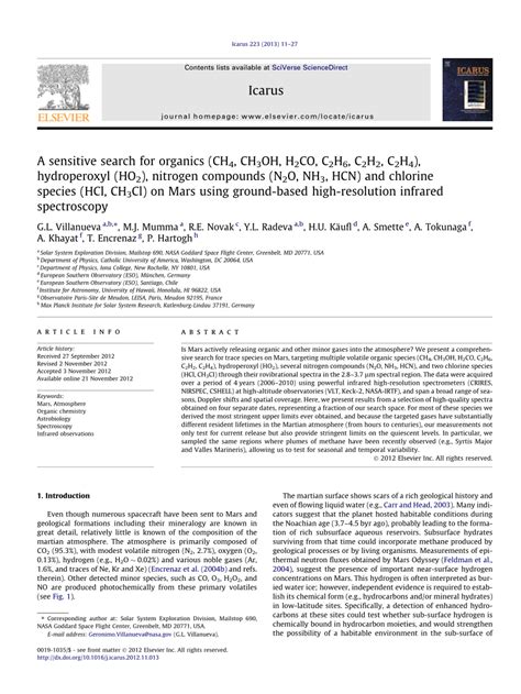 Pdf A Sensitive Search For Organics C2h6 Ch3oh H2co C2h2 C2h4 Water H2o Hdo And