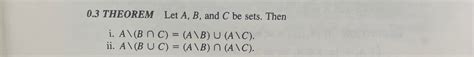 Solved 0 3 THEOREM Let A B And C Be Sets Chegg Com