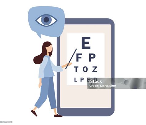 스마트 폰 화면의 눈 테스트 차트 비전 아이콘 확인 온라인 시력 검사 안과 장비 안과 개념 시력 치료 벡터 플랫 일러스트 레이