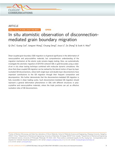 Pdf In Situ Atomistic Observation Of Disconnection Mediated Grain Boundary Migration