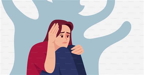 정신분열증 세미 플랫 Rgb 컬러 벡터 그림을 가진 소녀 스트레스를 받은 여자는 하얀 배경에 만화 캐릭터를 고립시켰다 정서적