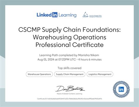 completion certificate for cscmp warehousing operations manisha nikam posted on the topic