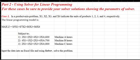 Solved Part 2 ﻿using Solver For Linear Programmingfor