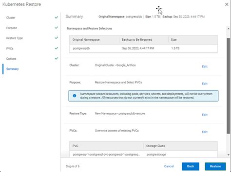 Restoring The Namespaces And PVCs On A GDC Virtual Cluster Google