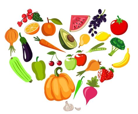 건강한 유기농 과일과 채소 프리미엄 벡터