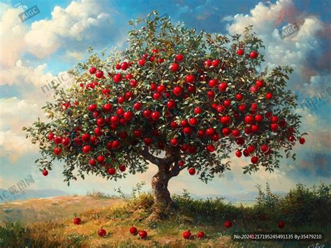 Ai创作图3d立体画苹果树 3d画苹果树 满树大苹果 3d苹果树 油画果树 果园苹果壁画 果园苹果装饰画 仿真油画素材下载 丰收苹果树 苹果树