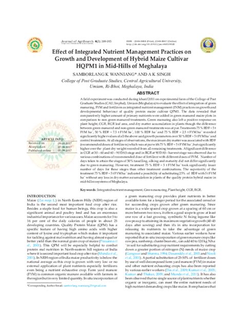 Pdf Effect Of Integrated Nutrient Management Practices On Growth And Development Of Hybrid