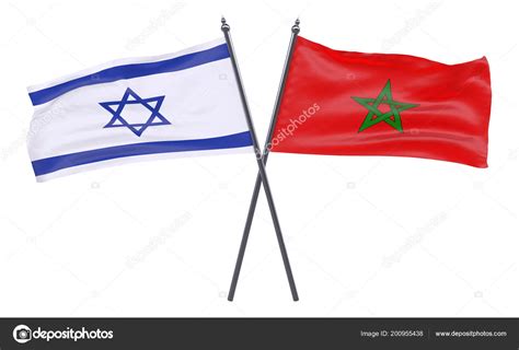 Israel Morocco Two Crossed Flags Isolated White Background Image