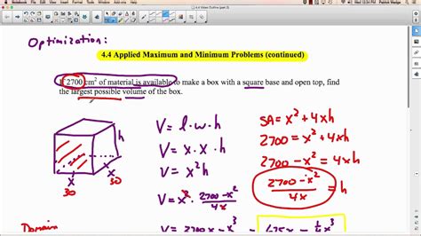 Calc 12 4 4 Applied Maximum And Minimum Problems Part 2 Youtube