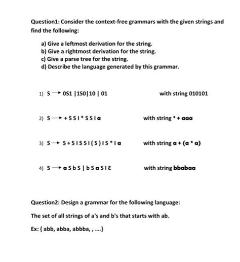 Solved Question1 Consider The Context Free Grammars With