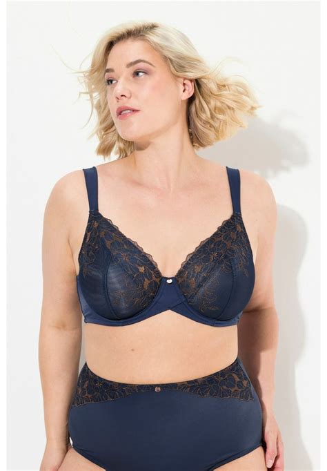 Ulla Popken Floral Underwired Bra Night Bluedark Blue Zalando