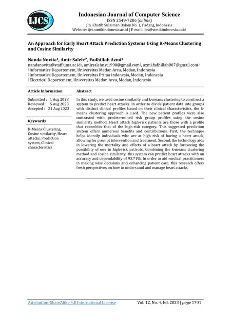 Pdf An Approach For Early Heart Attack Prediction Systems Using K