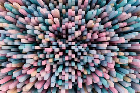 무작위 큐브 요소가있는 다채로운 추상 기하학적 3d 배경 분홍색과 녹색 색상 팔레트 고급 추상적 인 배경 수평 크기 3d 렌더링