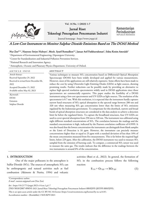Pdf Low Cost Instrument To Monitor Sulphur Dioxide Emissions Based On The Doas Method