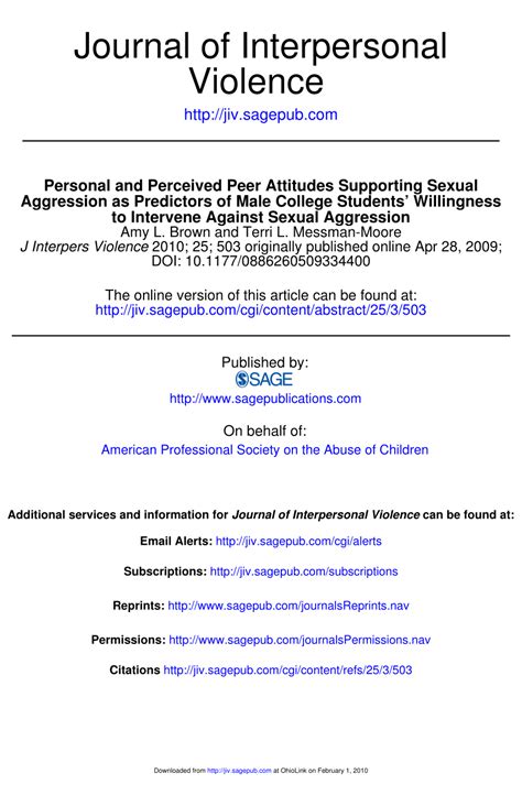 Pdf Personal And Perceived Peer Attitudes Supporting Sexual Aggression As Predictors Of Male