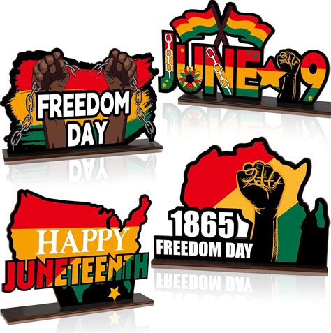 4pcs Juneteenth Wooden Centerpieces Table Decorations June