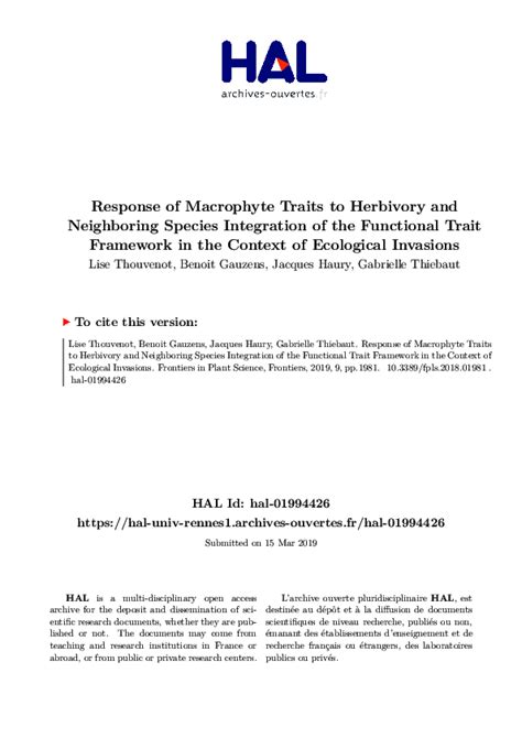 Pdf Response Of Macrophyte Traits To Herbivory And Neighboring Species Integration Of The