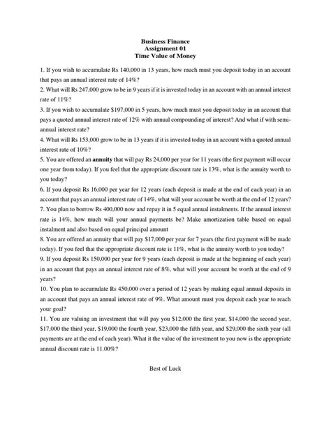 tvm assignment 1 pdf interest rates interest