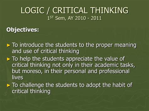 PPT LOGIC CRITICAL THINKING ST Sem AY PowerPoint Presentation ID