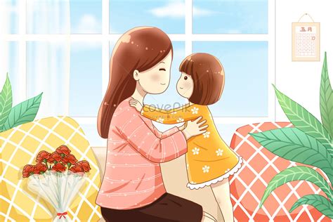 엄마와 딸 일러스트 무료 다운로드 Lovepik