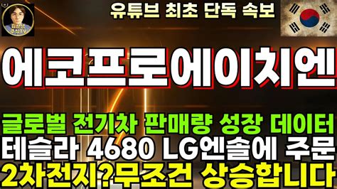 에코프로에이치엔 주가전망 단독 글로벌 전기차 판매량 데이터 테슬라 4680배터리 Lg엔솔로 주문 2차전지 섹터 반등의