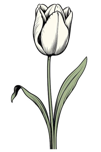 Premium Photo A Drawing Of A Single White Tulip With A Green Stem Generative Ai