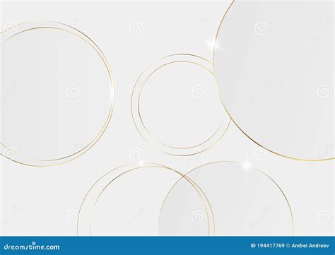 Abstract 3d Circle Papercut Layer White Background With Gold Line