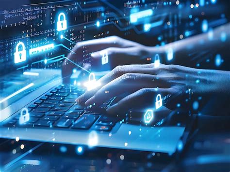 Premium Photo Digital Security Symbols Floating Above The Screen And