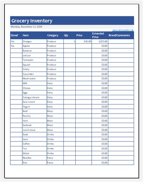 Grocery Inventory Template For MS Excel Excel Templates