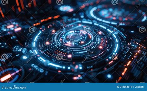 Futuristic Hud Display Showing Complex Data Analysis In Progress Stock