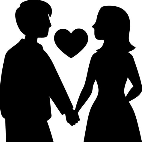 Silhouette Couple Holding Hands With Heart Symbol For Romance And Love